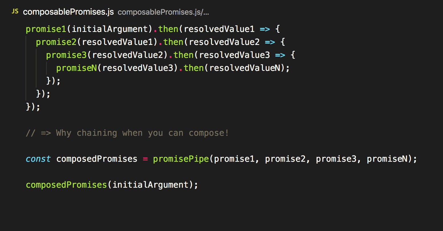 Processing Sequential Javascript Promises Using Functional Composition