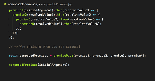 Processing Sequential JavaScript Promises using Functional Composition